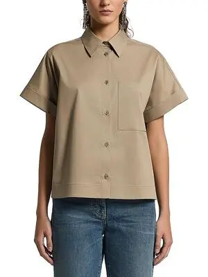 Peserico Cuffed Sleeve Camp Shirt - Olive Leaf