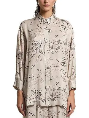 Peserico Relaxed Vine Print Blouse - Beige Birch