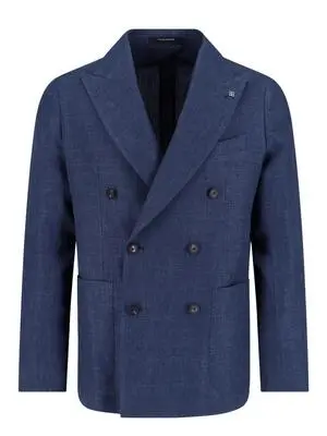 Tagliatore Double-breasted Linen Blend Blazer - Blue