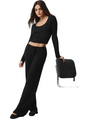 Alo Yoga Sweater Knit Wide Leg Pants - Black