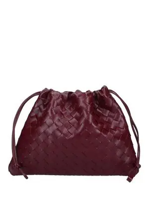 Bottega Veneta Leather Clutch With Woven Pattern Red
