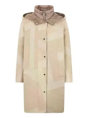 MOORER Graphic Print Hooded Coat - Neutrals