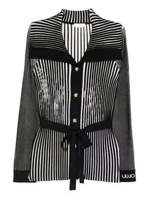 Liu Jo Striped Belted Cardigan - Black
