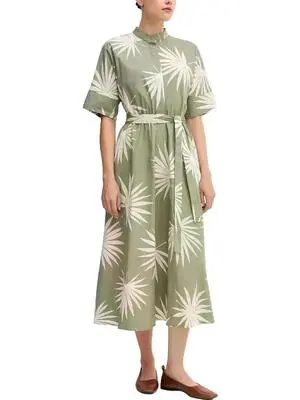OUI Buttoned Printed Midi Dress - Green