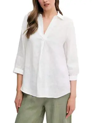OUI V-neck Linen Shirt - White