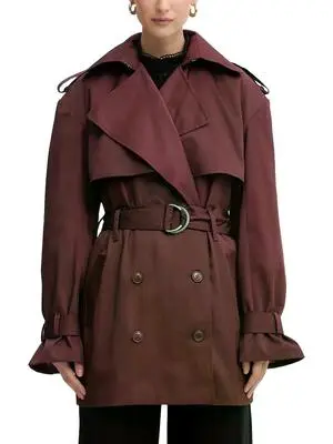 Bardot Aster Belted Trench Coat - Red