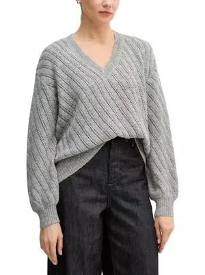 MARC AUREL Open-knit V-neck Sweater - Grey