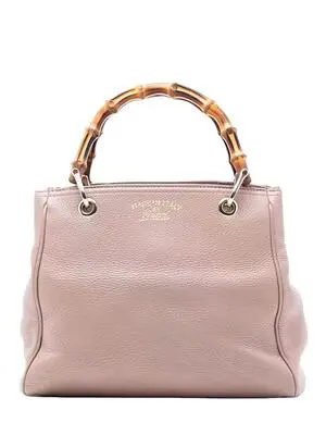 Gucci Small Calfskin Bamboo Shopper Satchel - Pink