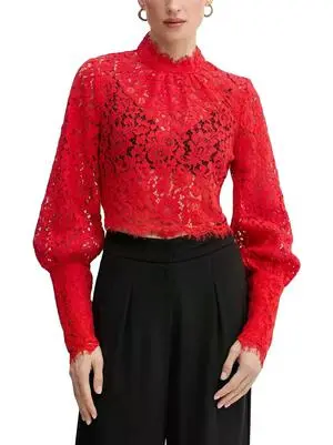 Bardot Lace High-neck Blouse - Red