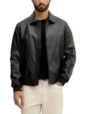 Guess Faux-leather Zip-up Jacket - Black