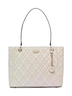 Guess Logo-charm Quilted Tote Bag - Neutrals