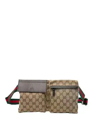 Gucci Gg Canvas Web Double Pocket Belt Bag - Brown