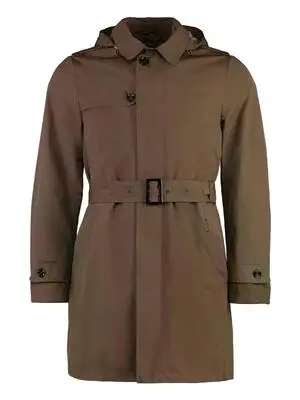 MOORER Belted Trench Coat With Removable Hood - Brown