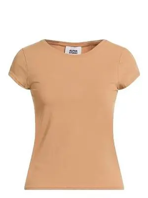 Alpha Studio Cotton-elastane Basic Tee - Camel