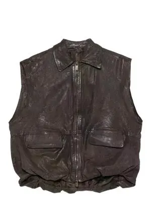SALVATORE SANTORO Leather Zipped Vest Brown