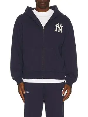 SPORTY & RICH Heritage Yankees Serif Zip Hoodie - Dark Navy