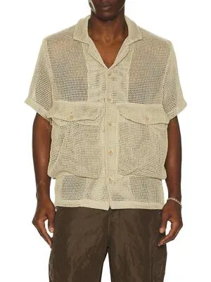 Reese Cooper Crochet Knit Short Sleeve Cargo Shirt In Tan - Khaki
