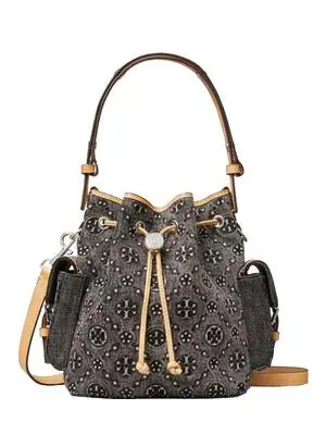 Tory Burch Tory Burch T Monogram Denim Bucket Bag Black