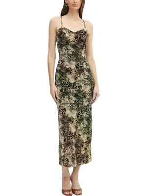 Guess Snake-print Slip Midi Dress - Neutrals