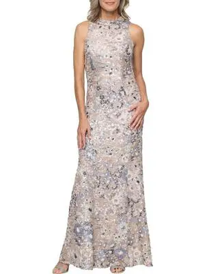 Alex Evenings Sequin Sleeveless Mermaid Gown - Taupe Multi