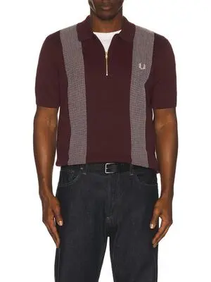 Fred Perry Panel Detail Knitted Polo Shirt In Red - Oxblood