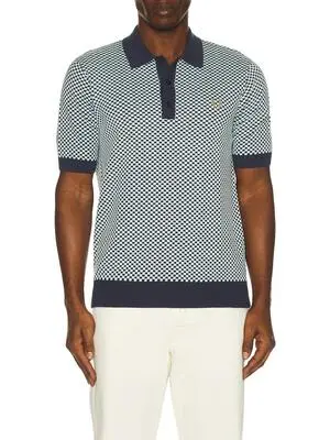 Fred Perry Chequerboard Knitted Polo Shirt In Blue - Dark Airforce