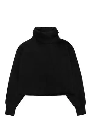 LES TIEN Roll Neck Cropped Sweater - Black