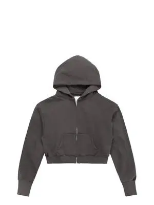 LES TIEN Cropped Zip Up Hoodie - Black