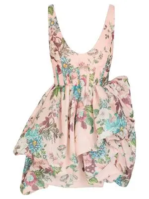Zimmermann Draped Floral-print Mini Dress - Baby Pink