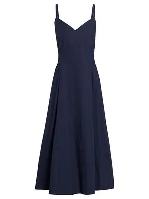 Another Tomorrow Pleated Cotton-poplin Midi Dress - Midnight Blue