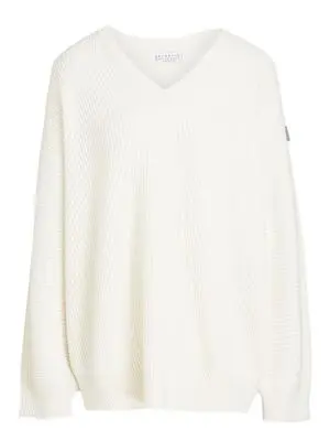 Brunello Cucinelli Bead-embellished Ribbed Cashmere Sweater - White