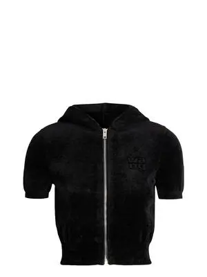 Alexander Wang Cropped Velour Hoodie - Black