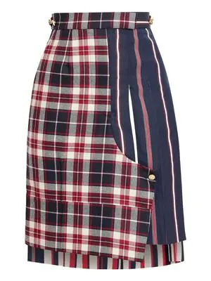 Thom Browne Checked Silk And Cotton-blend Skirt - Navy