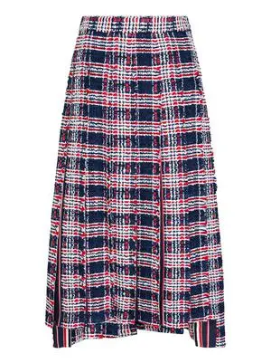 Thom Browne Pleated Checked Tweed Midi Skirt - Navy