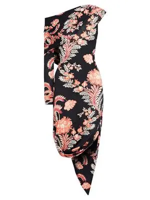 Etro Asymmetric Off-the-shoulder Floral-print Stretch-crepe Dress - Black