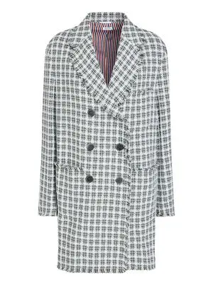 Thom Browne Checked Cotton-tweed Coat With Frayed Trims - Gray