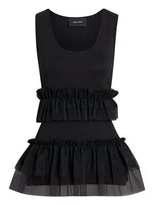 Simone Rocha Tulle-paneled Cotton-jersey Top - Black