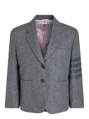 Thom Browne Cropped Striped Wool And Cashmere-blend Flannel Blazer - Gray