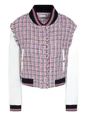 Thom Browne Leather-paneled Checked Cotton-tweed Bomber Jacket - Red
