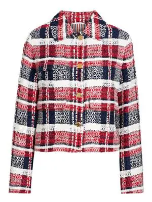 Thom Browne Metallic Checked Tweed Jacket - Red