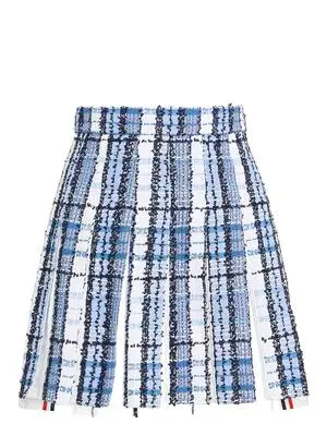 Thom Browne Pleated Checked Cotton-blend Tweed Mini Skirt - Blue