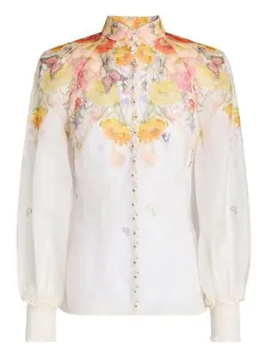 Zimmermann Floral-print Linen And Silk-blend Blouse - White