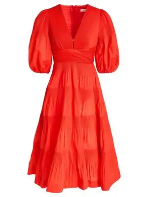 Zimmermann Tiered Plissé-organza Midi Dress - Tomato Red