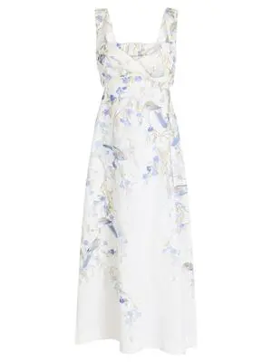 Zimmermann Floral-print Linen Midi Dress With Cutout - White