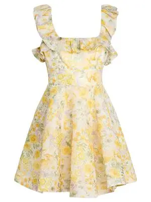 Zimmermann Floral-print Linen And Silk-blend Gauze Mini Dress - Pastel Yellow