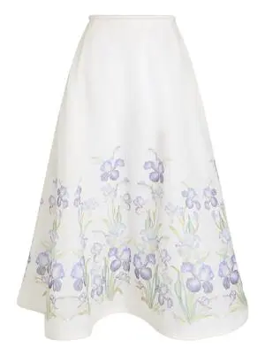 Zimmermann Floral-print Linen And Silk-blend Organza Maxi Skirt - Off-white