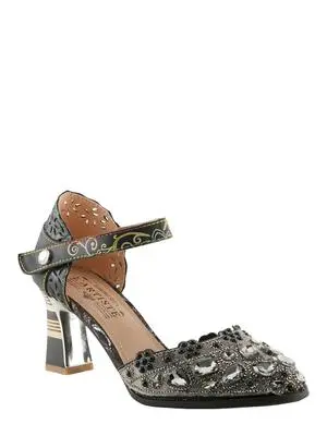 SPRING STEP SHOES Embellished Pump With Ankle Strap - Black Multi