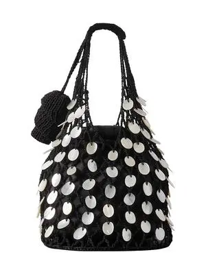 Magda Butrym Devana Small Embellished Crocheted Cotton-blend And Leather Tote - Black