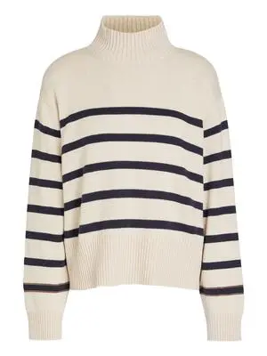 Brunello Cucinelli Striped Cashmere Turtleneck Sweater - Beige