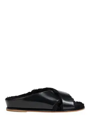 GABRIELA HEARST Ellington Plush-Lined Glossed-Leather Slides